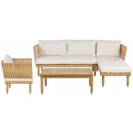 Beliani - Gartenset Braun Akazienholz Polyester 4-Sitzer Sofa Tisch Sessel Chaiselongue Terrasse Garten Outdoor Modern - Weiß
