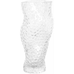 Beliani Blumenvase Transparent Glas 23 cm Geschwungen mit Breiter Öffnung Tropfen-Struktur Modern Tischdeko Wohnaccessoires Deko Glasvase Wohnzimmer