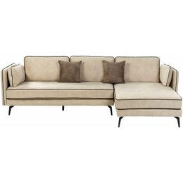 Beliani Ecksofa Beige Samt L-Förmig 3-Sitzer Sofa Linksseitig mit Losen Kissen Schwarzen Metallfüßen Modern Wohnzimmer Salon Wohnecke Sitzecke Möbel - Beige