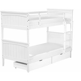 Beliani Hochbett Weiß Kiefernholz 90 x 200 cm für 2 Personen Modern Etagenbett mit Leiter 2 Schubladen und Lattenrost Schlafzimmer Ausstattung - Weiß