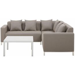 Beliani Lounge Set Beige Polyester Quick Dry-Schaum 5-Sitzer Linksseitig Modern Minimalistisch Terrasse Outdoor - Weiß