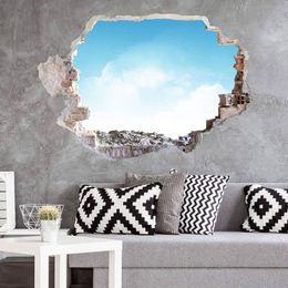 K&L WALL ART 3D Wandtattoo Wohnzimmer Himmelblau Sommer Himmel weiße Wolken Sunny Day Mauerdurchbruch selbstklebend 40x27cm - blau