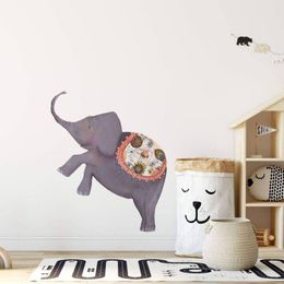 K&L WALL ART Wandtattoo Kunstdruck Leffler Kinderzimmer Küche Zoo Zirkus Elefant spielt Deko Wandbild selbstklebend 30x36cm - grau