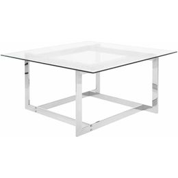 Beliani Couchtisch Silber Transparent 80 x 80 cm Glasplatte Poliert Glänzende Metallgestell Quadratisch Modern - Transparent