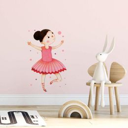 K&L WALL ART Tanzende Ballerina Rosa Rot Wandtattoo 80x123cm Klebebilder Kinderzimmer Wanddeko selbstklebend -Loske - bunt