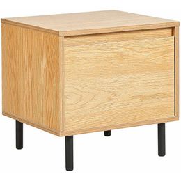 Beliani Nachttisch Helles Holz Spanplatte mit 1 Schublade Metall Schwarze Beine Minimalistisch Modernes Schlafzimmer