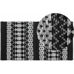 Beliani Teppich Läufer Schwarz und Beige Echtleder 80 x 150 cm Kurzflor Abstraktes Design Handgefertigt Rechteckig Wohnzimmer Schlafzimmer Flur - Beige