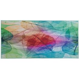 Beliani Teppich Bunt 80 x 150 cm aus Polyester Kurzflor mit abstraktem Blätter Motiv Pflanzenmuster Rechteckig Modern - Blau