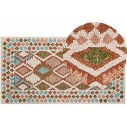 Beliani Teppich Bunt Wolle 80 x 15 cm Rechteckig Geometrisches Muster Handgetuftet Modern Läufer Kurzhaar Kurzflor Flur Diele Wohnzimmer Schlafzimmer - Braun