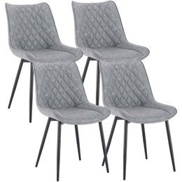 4er-Set Esszimmerstühle Küchenstühle Sitzfläche aus Kunstleder Gestell aus Metall grau - grau - WOLTU
