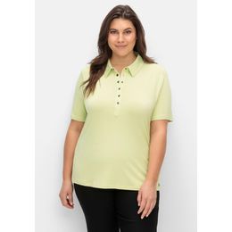 CREATION L PREMIUM Große Größen Poloshirt mit Metall-Druckknöpfen Gr. 46 grün für Damen