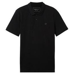 Tom Tailor DENIM Herren Basic Poloshirt mit Logo Print, schwarz, Uni, Gr. XL