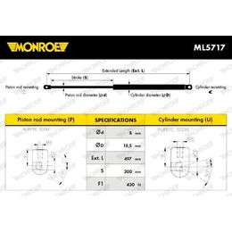 Monroe Gasfeder Kofferraum 430 N hinten (ML5717) für Mercedes-Benz A-Klasse