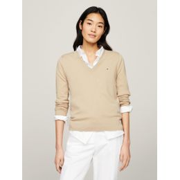 V-Ausschnitt-Pullover Tommy Hilfiger Gr. L (40), beige Damen Pullover V-Pullover