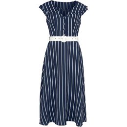 Voodoo Vixen Stripe Wide Collar Midi Flare Dress Mittellanges Kleid blau weiß in L