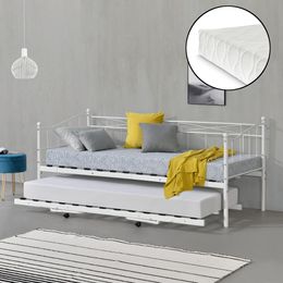 en.casa® en.casa Metall Tagesbett Skutskär mit Matratze 90x200cm Weiß
