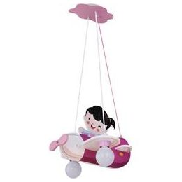 Globo Hängeleuchte Flugzeug pink Kinderleuchte hängend Pendelleuchte Kinderzimmer, Holz, 2x E27 Fassungen, LxBxH 43x40x120 cm