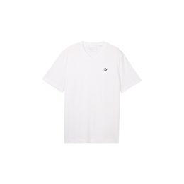 Tom Tailor Denim Herren Basic T-Shirt mit Logo Print, weiß, Logo Print, Gr. XL