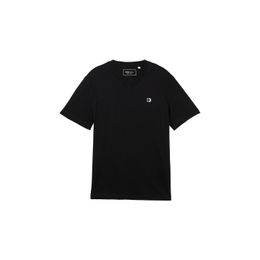 Tom Tailor Denim Herren Basic T-Shirt mit Logo Print, schwarz, Logo Print, Gr. XL