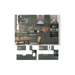 VICCO K&uuml;chenzeile K&uuml;chenblock Einbauk&uuml;che Fame-Line Landhaus Anthrazit Gr&uuml;n Gold 300 cm Schubunterschrank Unterschrank Sp&uuml;lenunterschrank H&auml;ngeschrank Mikrowellenschrank Geschirrsp&uuml;lerblende