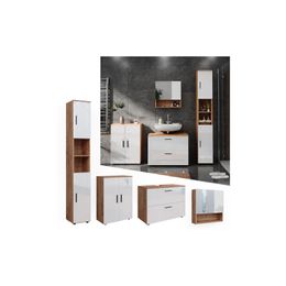 VICCO Badm&ouml;belset Irma Eiche Wei&szlig; Hochglanz modern Badezimmerschrank Badschrank Badezimmerm&ouml;bel Waschtischunterschrank Spiegelschrank Kommode Hochschrank Schrankschublade Schrankt&uuml;r Schrankfach
