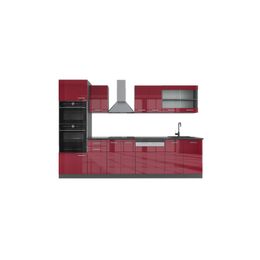 VICCO K&Uuml;CHE R-LINE 300 CM K&Uuml;CHENZEILE K&Uuml;CHENBLOCK EINBAUK&Uuml;CHE ANTHRAZIT BORDEAUX HOCHGLANZ