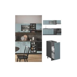 VICCO K&uuml;chenzeile R-Line Solid Anthrazit Blau Grau 240 cm modern K&uuml;chenschr&auml;nke K&uuml;chenm&ouml;bel