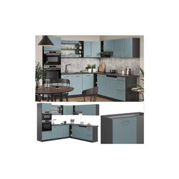 VICCO Eckk&uuml;che R-Line Solid Anthrazit Blau Grau 247x237 cm modern K&uuml;chenschr&auml;nke K&uuml;chenm&ouml;bel