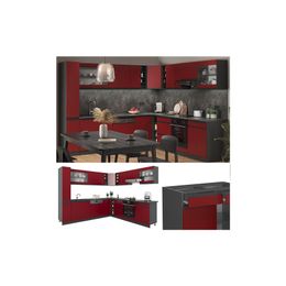 VICCO Eckk&uuml;che K&uuml;chenblock Einbauk&uuml;che R-Line J-Shape Anthrazit Rot 277x257 cm modern K&uuml;chenschr&auml;nke K&uuml;chenm&ouml;bel