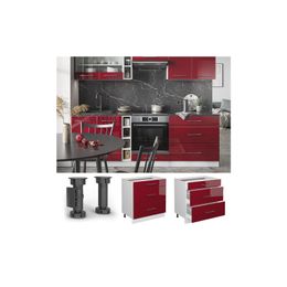 VICCO Schubladenunterschrank K&uuml;chenschrank K&uuml;chenm&ouml;bel Fame-Line Wei&szlig; Bordeaux Rot 80 cm modern Hochglanz K&uuml;che Einbauk&uuml;che Dreht&uuml;r Blende Schublade K&uuml;chenunterschrank K&uuml;chenzeile