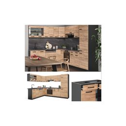 VICCO K&Uuml;CHENZEILE R-LINE ECKK&Uuml;CHE WINKEL K&Uuml;CHE EINBAUK&Uuml;CHE K&Uuml;CHENBLOCK ANTHRAZIT EICHE