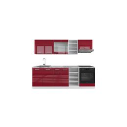 VICCO K&uuml;chenzeile K&uuml;chenblock Einbauk&uuml;che R-Line 240 cm Wei&szlig; Bordeaux Arbeitsplatte Hochglanz