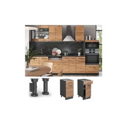 VICCO Schubunterschrank K&uuml;chenschrank K&uuml;chenm&ouml;bel Fame-Line Anthrazit Eiche modern 40 cm K&uuml;che Einbauk&uuml;che Dreht&uuml;r Schublade Einlegeboden Blende K&uuml;chenzeile