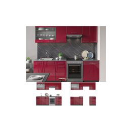 VICCO K&uuml;che Fame-Line K&uuml;chenzeile K&uuml;chenblock Einbauk&uuml;che 240cm Bordeaux Hochglanz