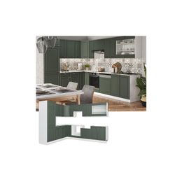 VICCO Eckk&uuml;che K&uuml;chenzeile Einbauk&uuml;che Fame-Line Landhaus Wei&szlig; Gr&uuml;n Gold 227x287 cm Sp&uuml;lenunterschrank Schubunterschrank Eckunterschrank Herdumbauschrank H&auml;ngeschrank K&uuml;hlumbauschrank