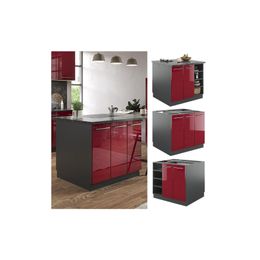 VICCO K&uuml;cheninsel K&uuml;chenblock Einbauk&uuml;che Fame-Line Anthrazit Bordeaux Rot 90 cm modern Hochglanz K&uuml;chen Schr&auml;nke Regalunterschrank K&uuml;chenunterschrank Regalinselunterschrank Softclose-Scharnier K&uuml;chenm&ouml;bel