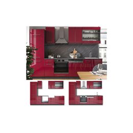 VICCO K&uuml;che Fame-Line 300 cm K&uuml;chenzeile K&uuml;chenblock Einbau Bordeaux Hochglanz