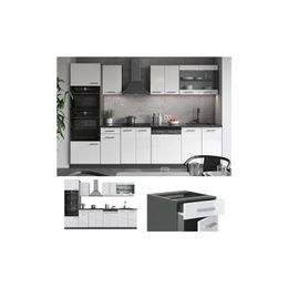 VICCO K&Uuml;CHE R-LINE 300 CM K&Uuml;CHENZEILE K&Uuml;CHENBLOCK EINBAUK&Uuml;CHE ANTHRAZIT WEISS HOCHGLANZ