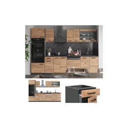 VICCO K&Uuml;CHE R-LINE 300 CM K&Uuml;CHENZEILE K&Uuml;CHENBLOCK EINBAUK&Uuml;CHE ANTHRAZIT EICHE