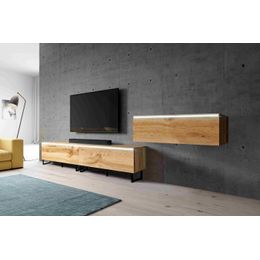 Furnix TV-Schrank BARGO III 300 cm (3x100cm) Lowboard mit Stellllfüßen ohne LED klare Fronten
