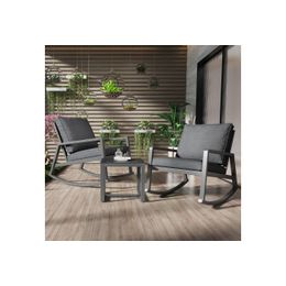 Odikalo Gartenlounge-Set Gartenmöbel 2 Schaukelstuhl Veranda-Set Glas-Couchtisch Kissen Grau