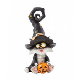 Horror-Shop Dekoobjekt Katzen Halloween Figur mit Hexenhut & Pumpkin 19 c
