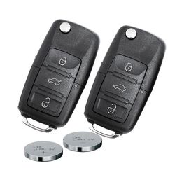 mt-key 2x Auto Schlüssel 3 Tasten Set + 2X Rohling HAA + 2X passende CR2032 Knopfzelle