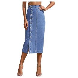 KIKI Jeanshotpants Denim Rock für Frauen hohe Taille solide A-Linie Jean Röcke Elegant