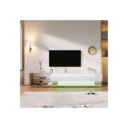 XDOVET TV-Schrank Lowboard Hochglanz-TV-Schranktisch TV-Tisch mit LED-Beleuchtung Glastrennwände variable Laterne natürlichen mit modernem Design