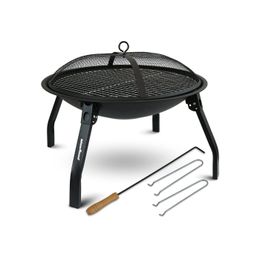 deluxe4home Feuerschale mit Grillrost ⌀55 cm Schwarz I inkl. Funkenschutz & Schürhaken