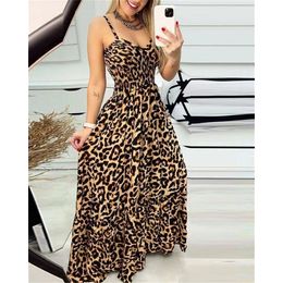 RUZU UG Dirndl Sexy langes Kleid mit Leopardenmuster für Damen mit hoher Taille