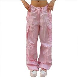 KIKI Latzhose Cargohose Leichte Damen Baggy Hose mit Kordelzug Niedrige Taille