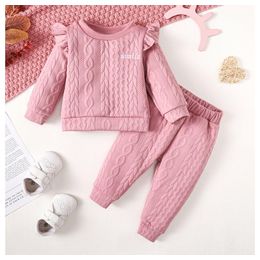 Gluckids Top & Hose Baby Mädchen Jacquard Langarmtops & Hosenanzug Rüsche Baby-Outfit Sets (2-tlg) Babykleidung Pullover Top + Strickhose Babyset für Frühling & Herbst