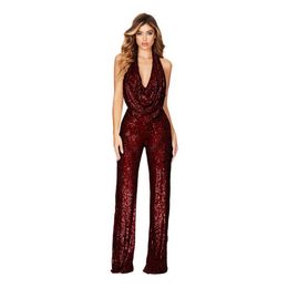 jalleria Playsuit Ärmelloser Neckholder-Jumpsuit für Damen mit Pailletten